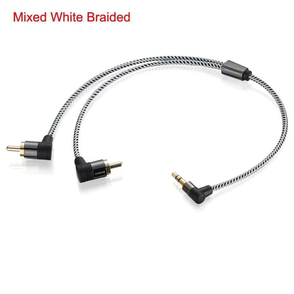 Аудиокабель 3.5 мм TRS на 2RCA, Mixed White Braided, 30 см