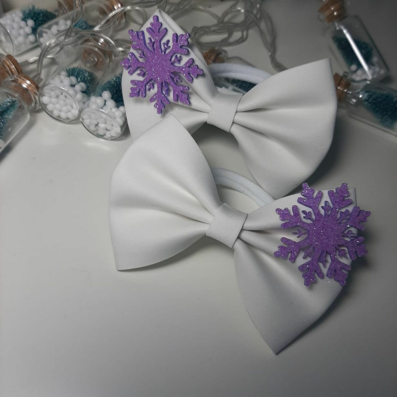 Бант для волос "Снежинка", фоамиран, для девочек, сиреневый, белый, 2 шт