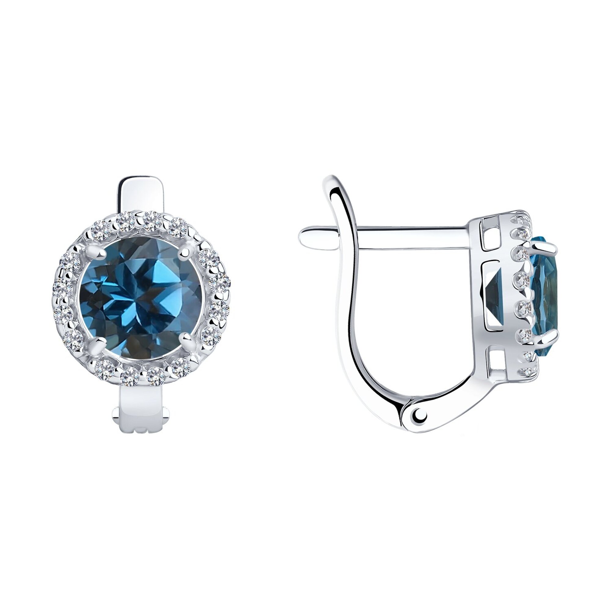 Серьги, серебро, 925 проба, родирование, фианит, Лондон топаз
