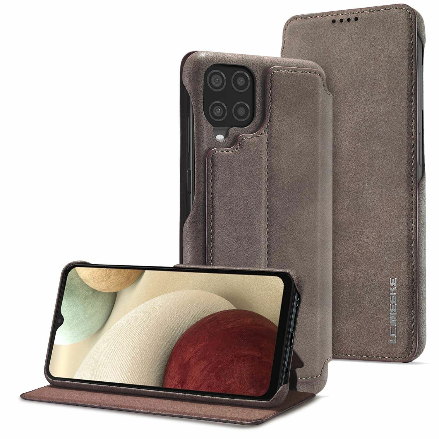 LCIMEEKE Чехол для Samsung Galaxy A12, A125, A127, M12 / Самсунг A12, A125, A127, M12 Стройный Кожаный книжка чехол