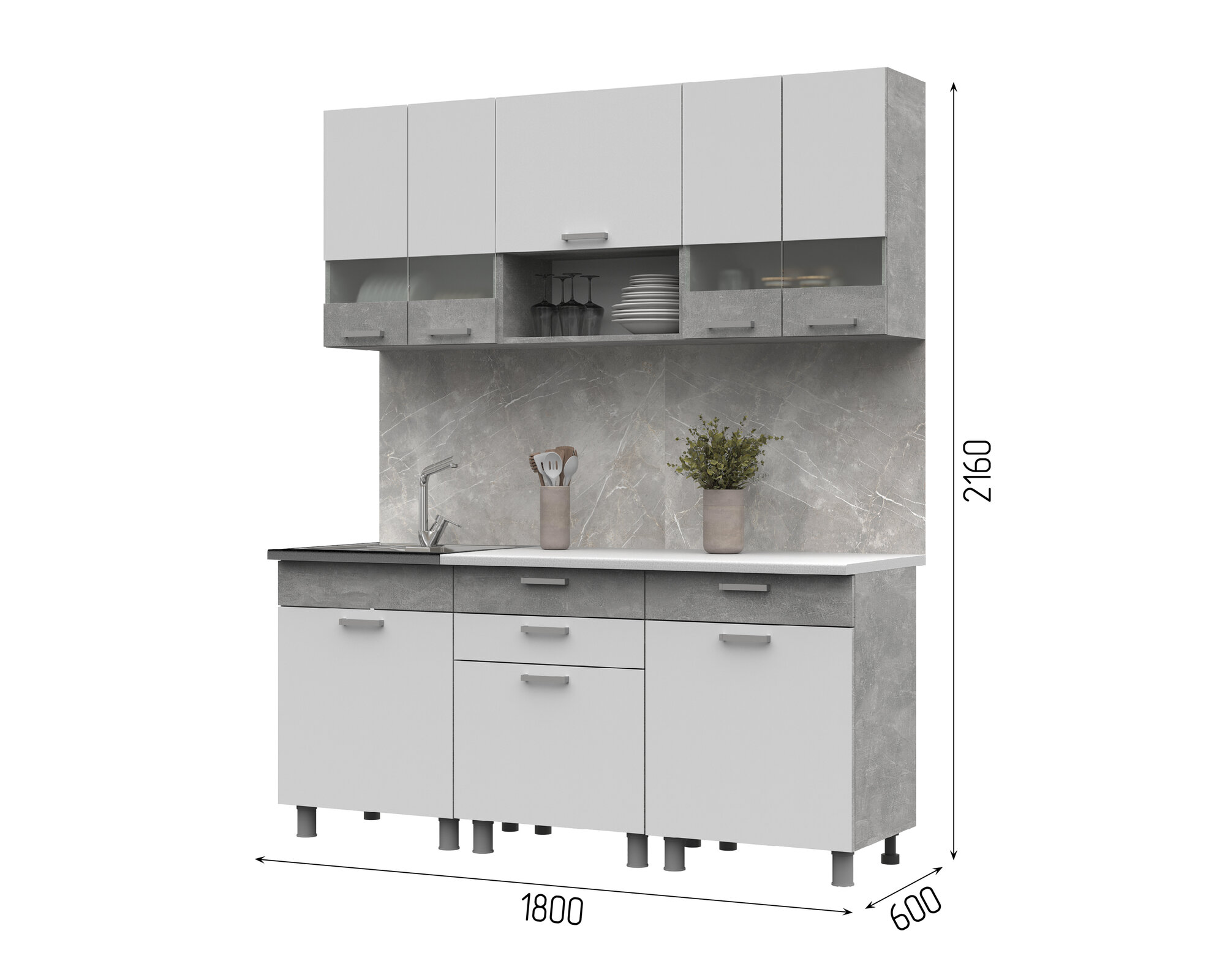 Кухня Денвер прямая 1.8м цвет Ателье светлый/Белый Стендмебель