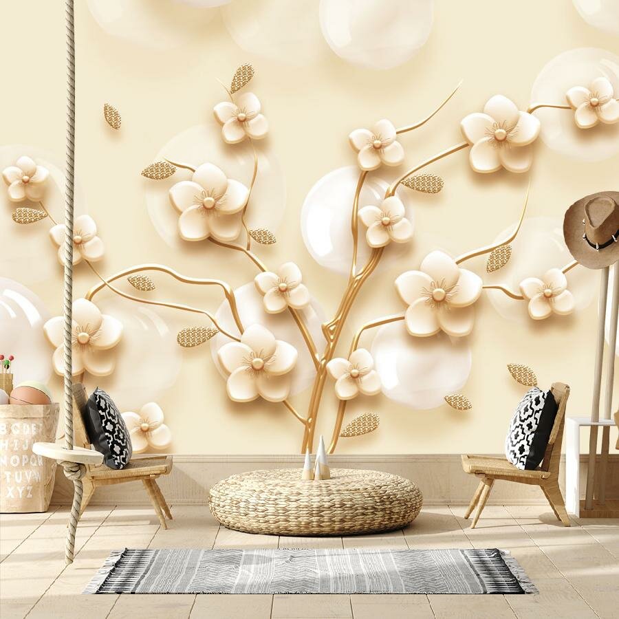 Фотообои 3д ветки 10-563-S-Флок 270 x 200 см (ВхШ) Бесшовные, флизелиновые, влагостойкие обои MasterFresok