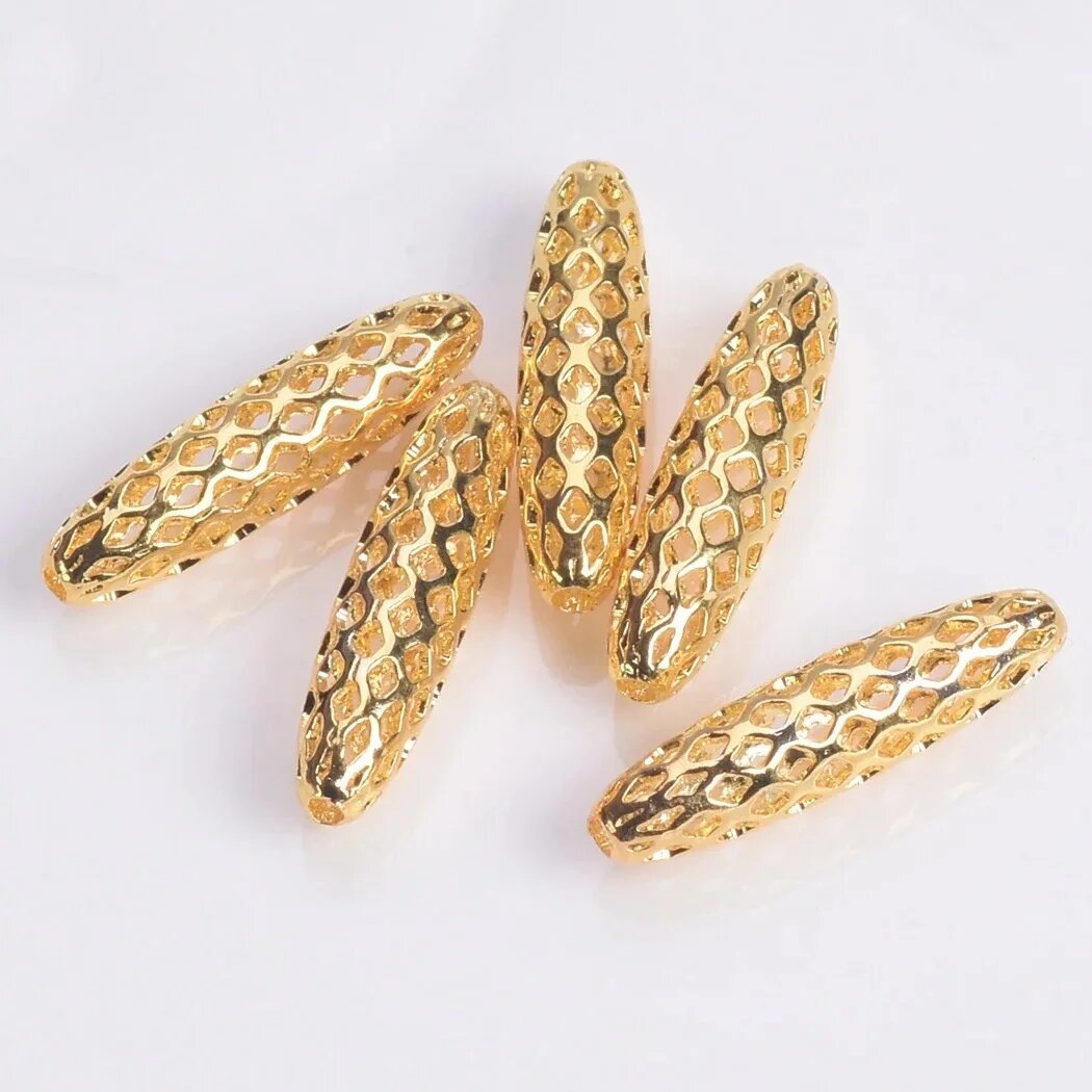 Золотистые латунные бусины овальные 5x19mm, 10 шт.