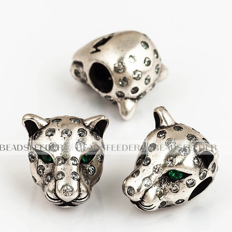 Незакреплённые бусины Beadsfeeder с изображением тигра и леопарда из Изумрудный, Q46-Anti Silver 1pc
