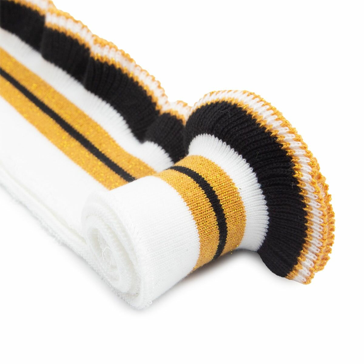 3AR534 Подвяз с рюшами трикотажн, металлиз. (98% полиэстер, 2% спандекс ) 6см*1м (белый/черный/золото)