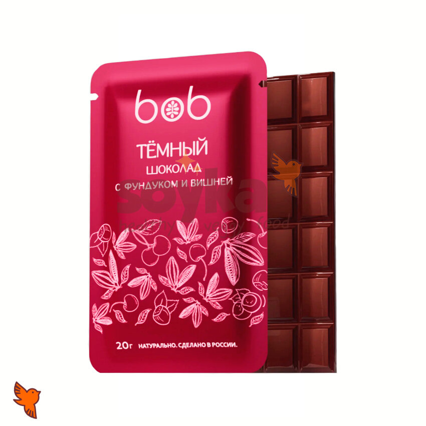 Шоколад темный с фундуком и вишней Bob, 20г