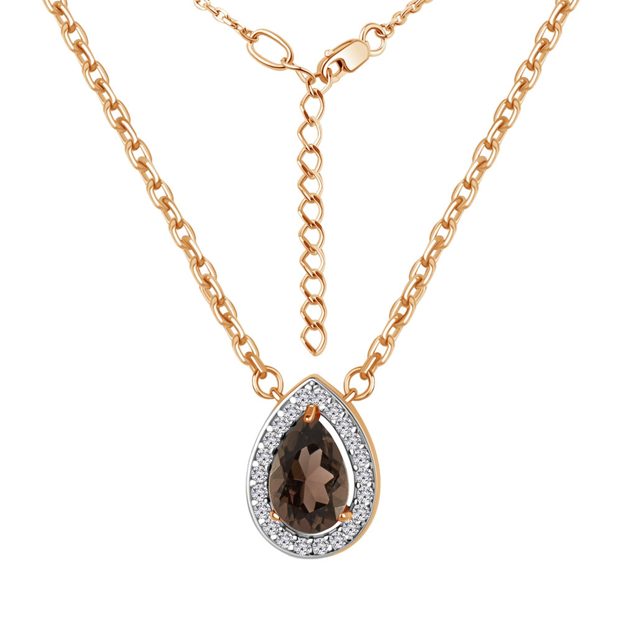 Колье, серебро, 925 проба, золочение, фианит, кварц