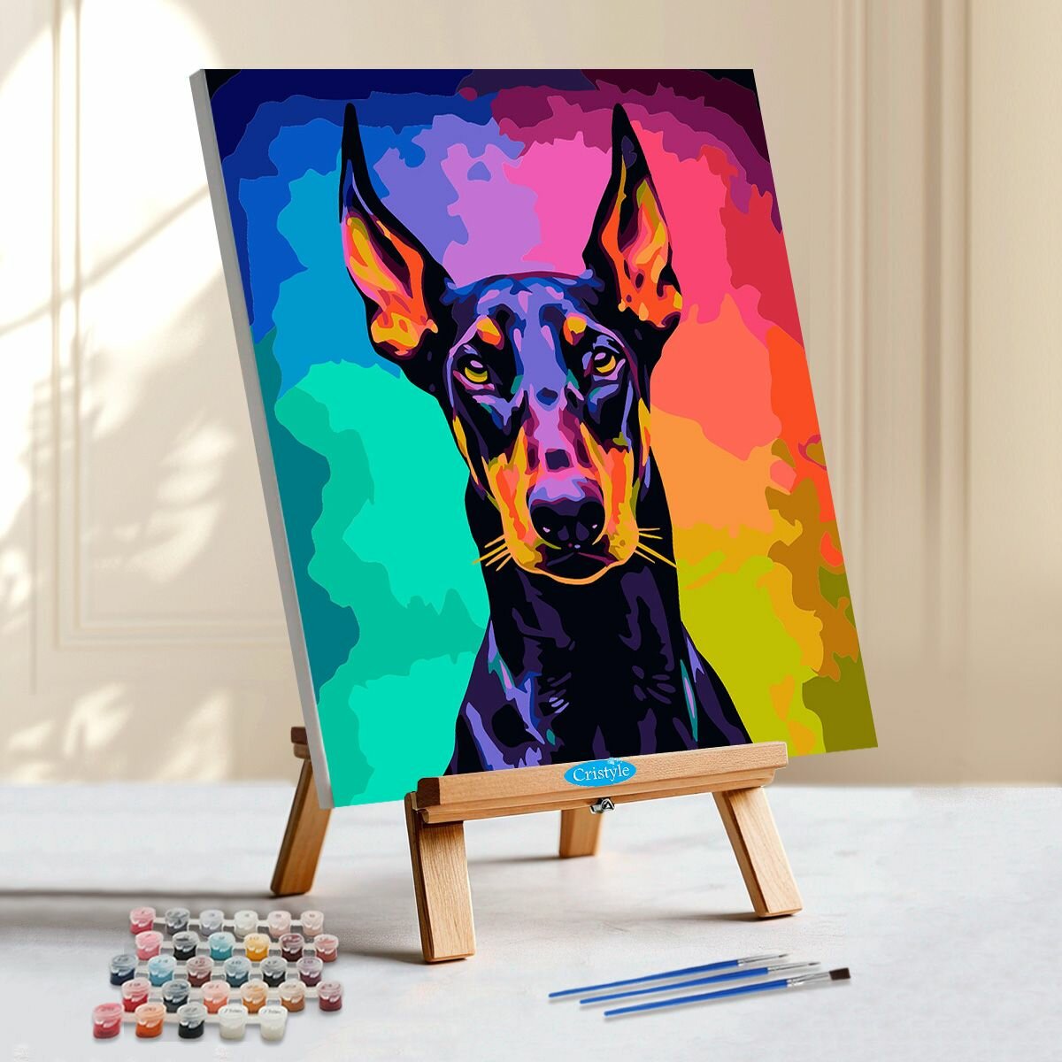Картина по номерам на холсте Cristyle 'Неоновый доберман', S078, 40*50 см
