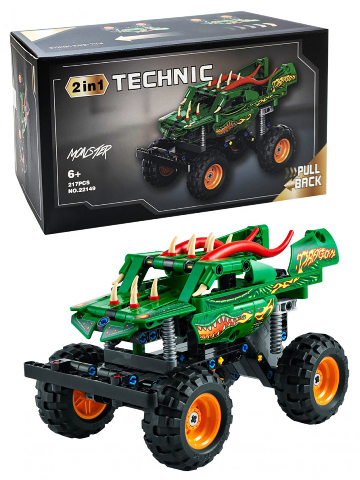 Конструктор LARI Техник "Monster Jam Дракон 2в1", 217 деталей