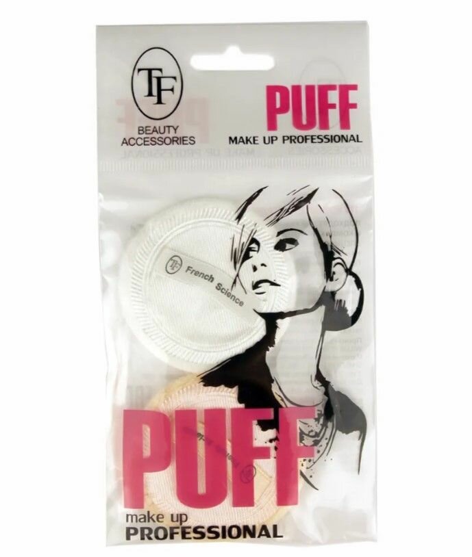 TF Cosmetics Пуховки для пудры, спонжи для лица и макияжа, 2 шт в уп, 1 уп