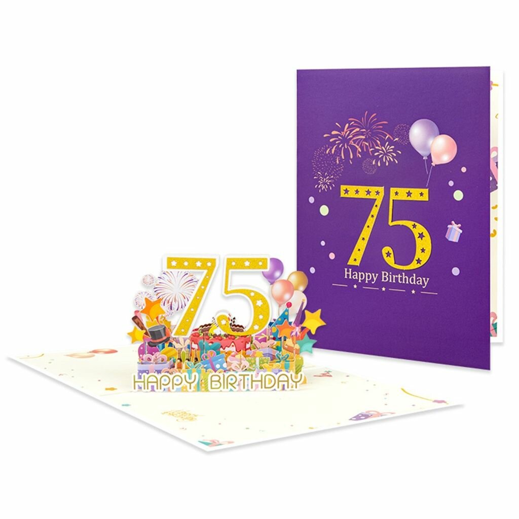 Приглашение, Креативная 3D открытка с цифрами и фейерверком на день рождения - 75 лет, 1 набор
