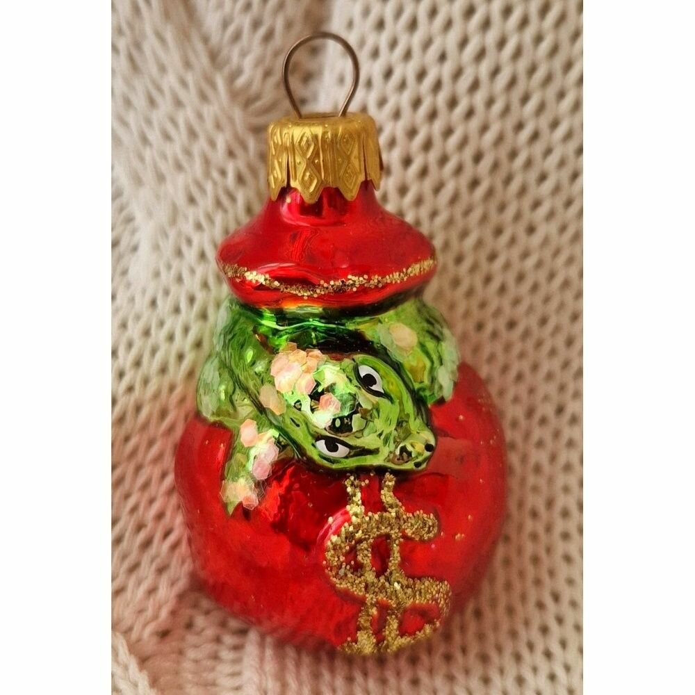 Елочное украшение ЮниОпт Мешок со змеей, символ года, 7,5 см, стекло, в подарочной коробке