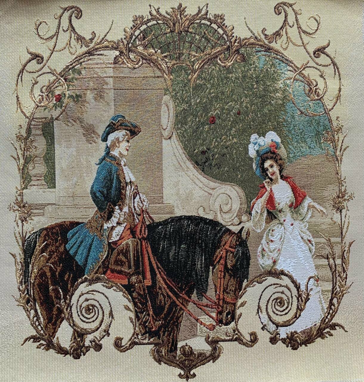 Гобелен, гобелен без рамы 45х45 см / "Уроки верховой езды"