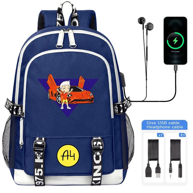 Модный рюкзак а4 мерч с USB, детский рюкзак Merch A4 Lamba Влад, школьные ранцы для Синий, 10