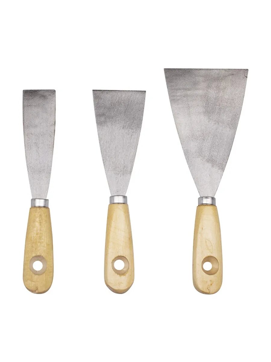 Набор шпателей Biber 35110, 25/50/75 мм, стальное полотно, деревянная ручка, 3 шт