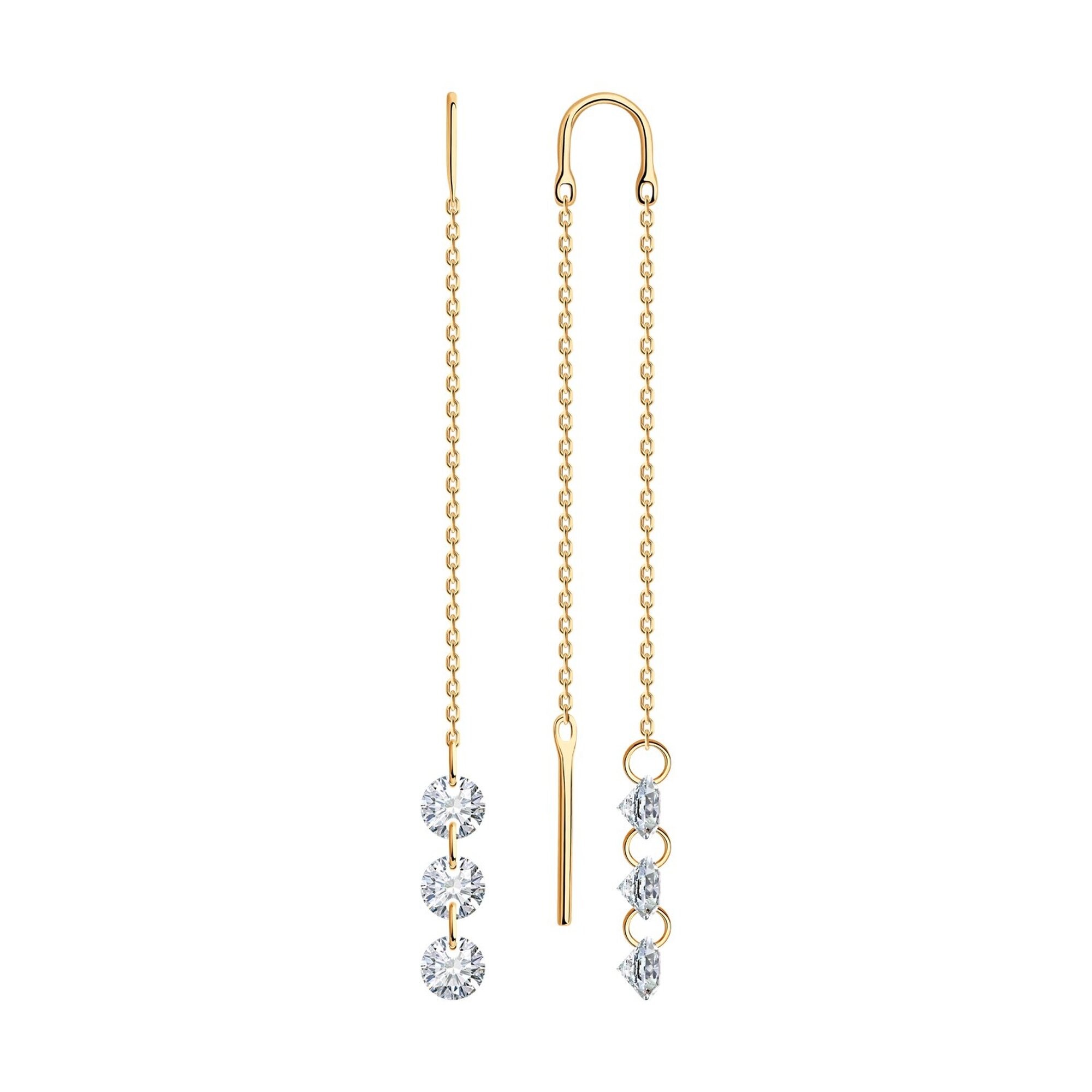 Серьги цепочки Diamant online, красное золото, 585 проба, фианит