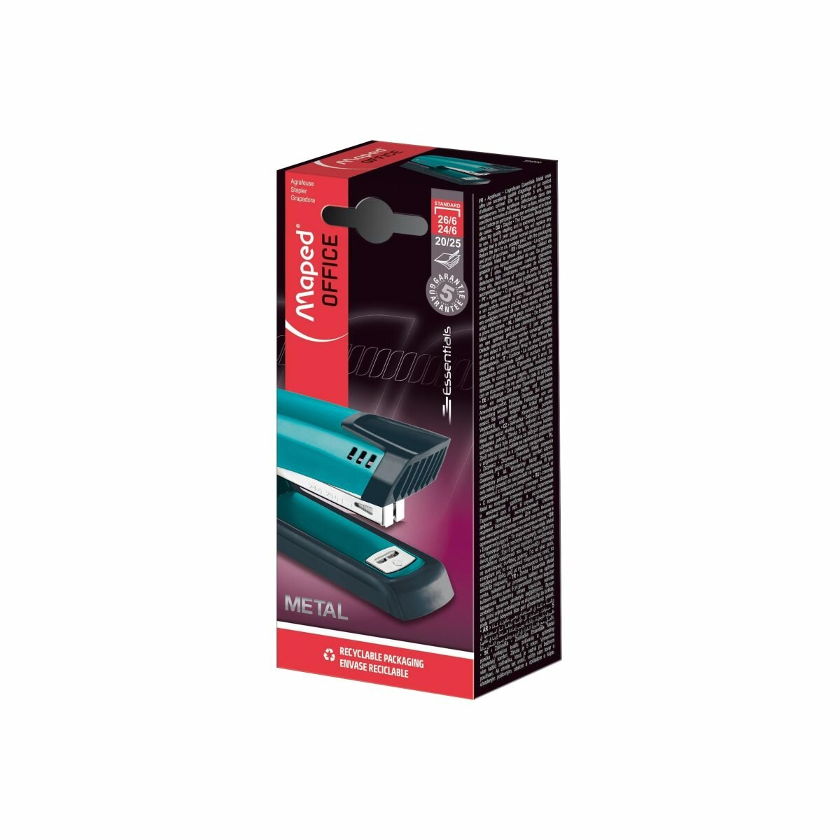 Степлер Maped Essentials Metal Deco, №24/6, 26/6, до 25 листов, бирюзовый (354300)