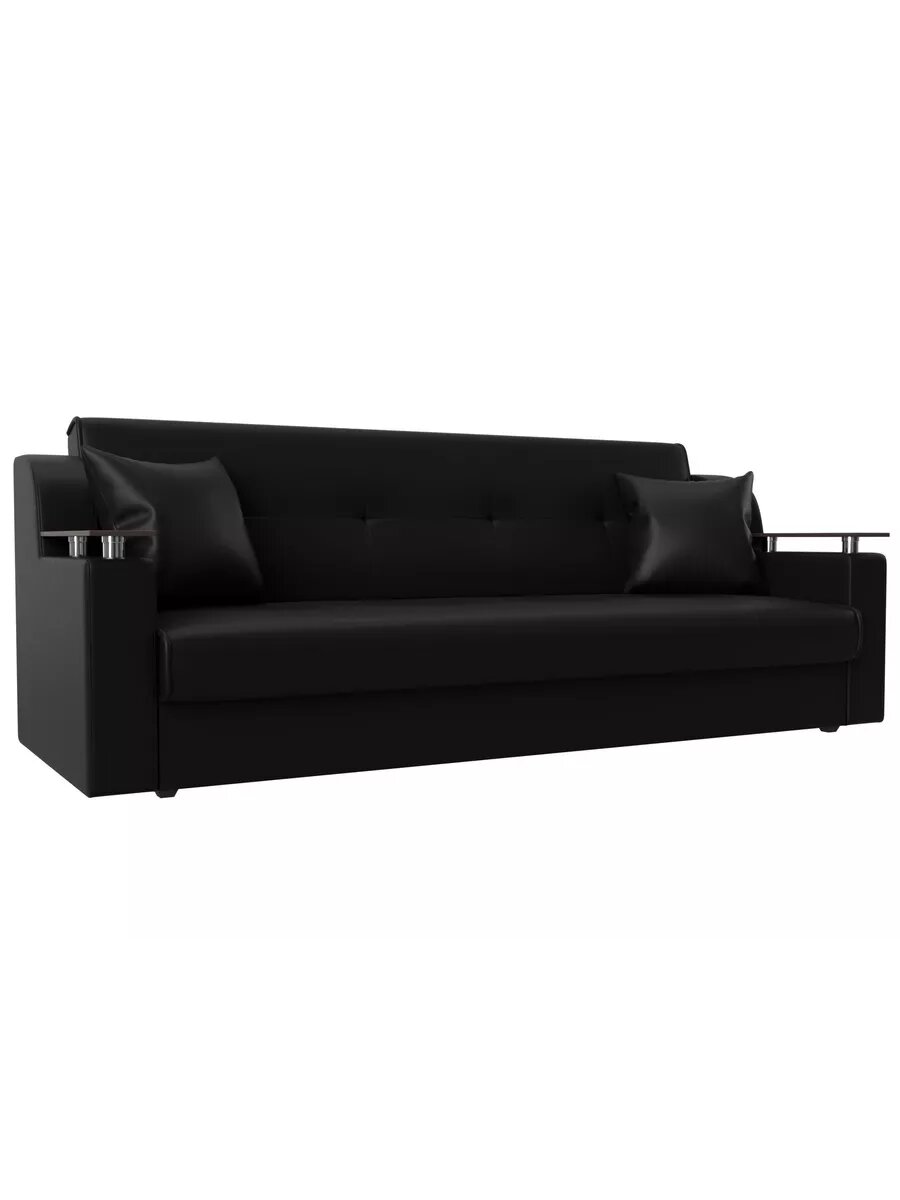 Диван-книжка Сенатор, 3-местный, размер: 208х80см, спальное место: 115х180см, искусственная кожа, черный