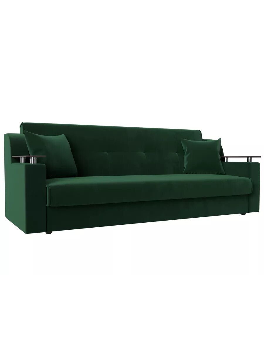 Диван-книжка Сенатор, 3-местный, размер: 208х80см, спальное место: 115х180см, велюр, зеленый
