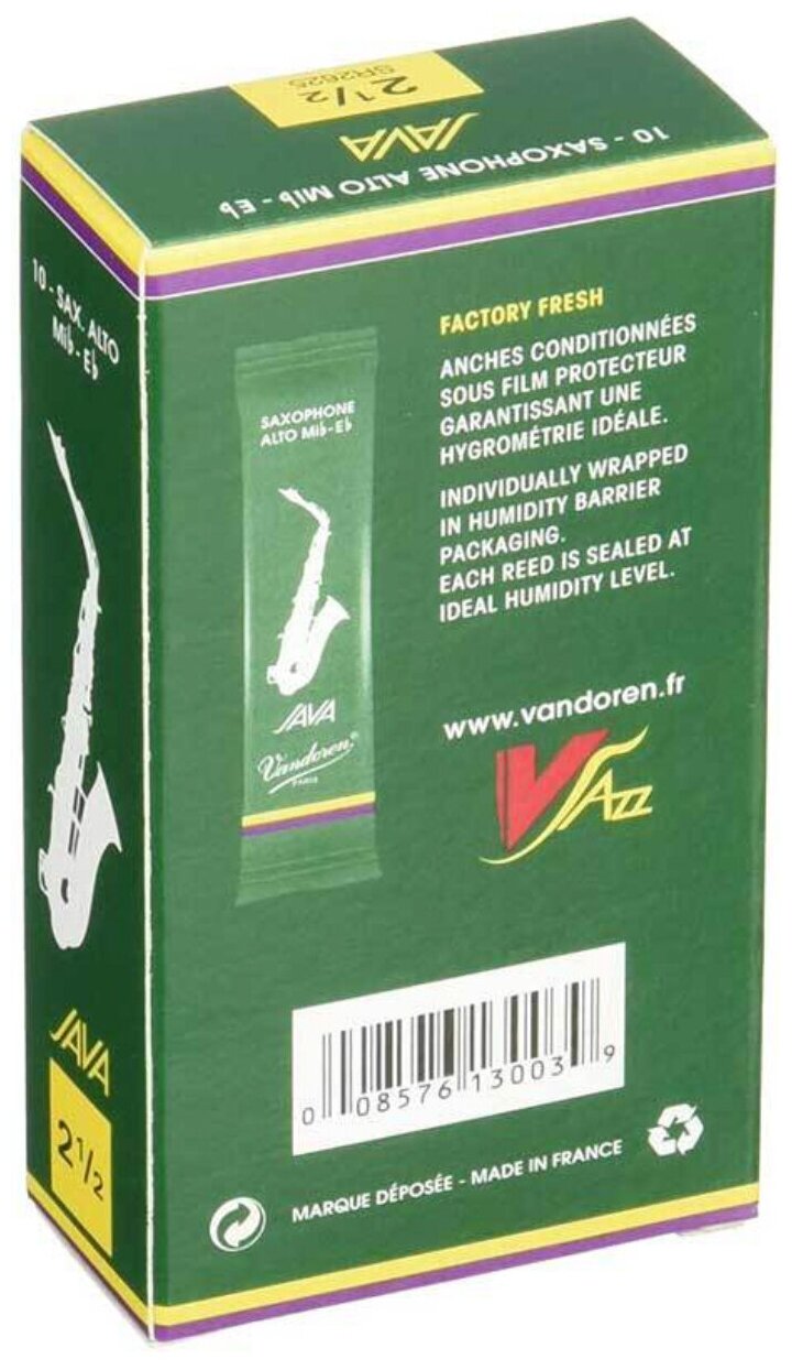 Трости Vandoren JAVA SR2625, для саксофона, альт №2.5, 10 шт — фото 1