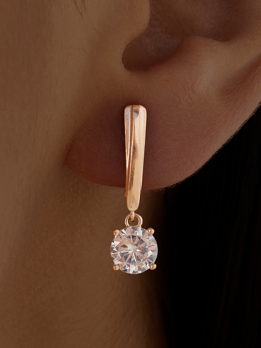 Серьги с подвесками, серебро, 925 проба, золочение, фианит