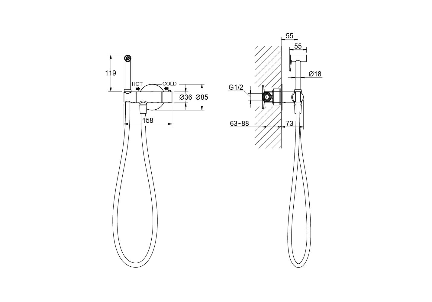 Комплект для гигиенического душа термостатический AQUATEK Оберон AQ1027CR хром
