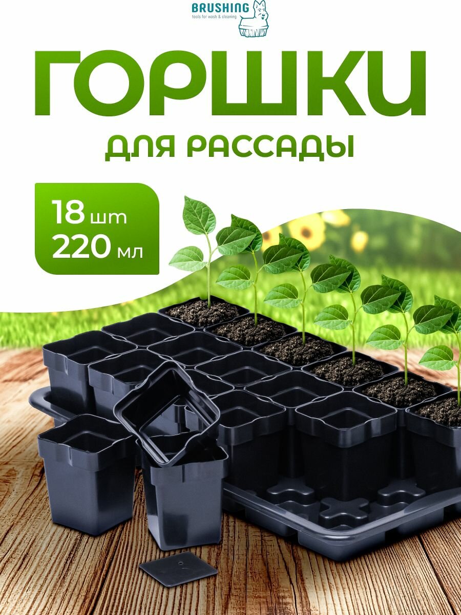 Горшки для рассады с поддоном, набор 18шт х 220 мл, многоразовые