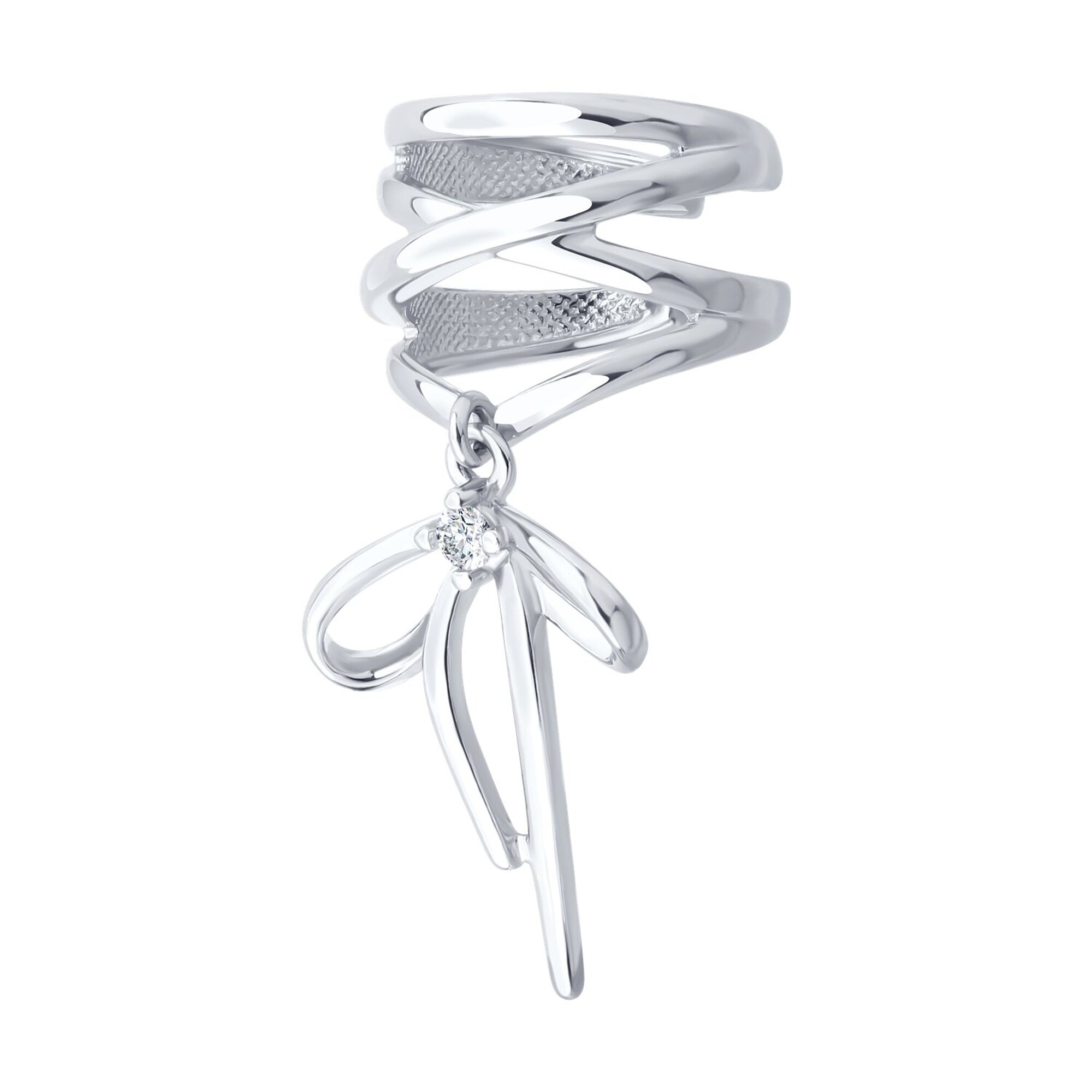 Моносерьга, серебро, 925 проба, серебрение, фианит