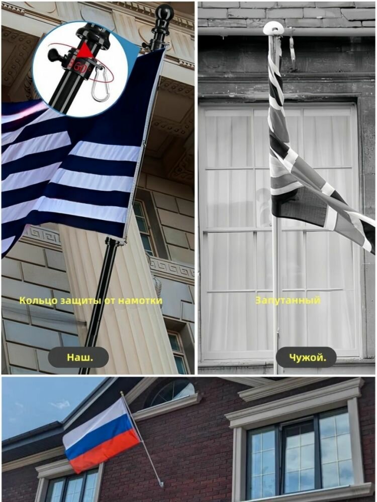 Металлический уличный флагшток с настенным креплением - длина регулируется до 190 см, для флагов, рекламы и праздников