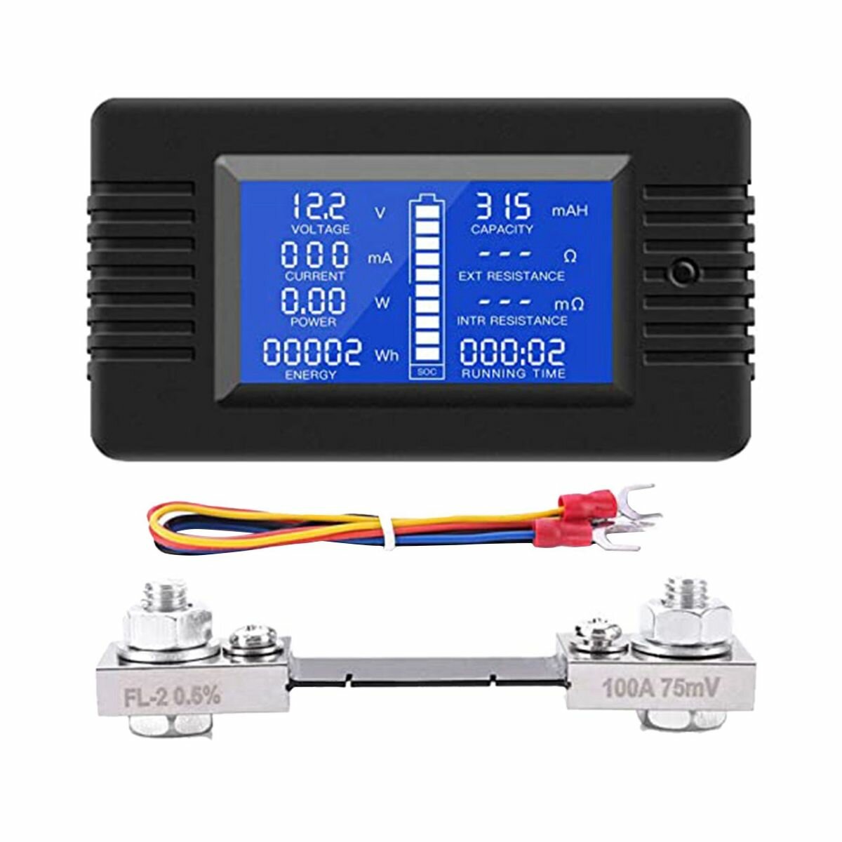 Монитор батареи постоянного тока Измеритель мощности Амперметр Цифровой DC 0-200 В Шунт 100 А Мультиметр, Вольтметр Тестер емкости