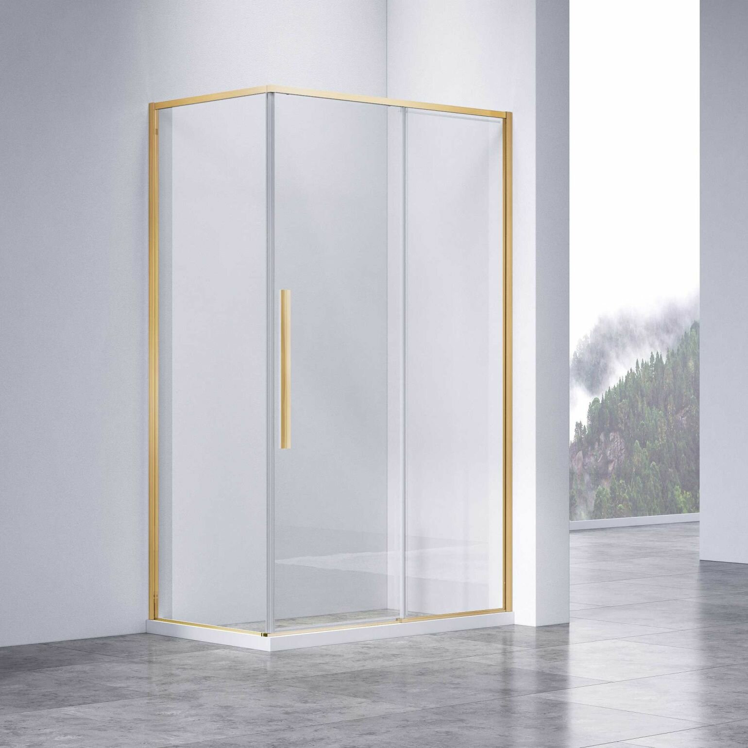 Душевой уголок Vincea Slim-N, 1400х800 мм (габариты площадки), брашированное золото, стекло прозрачное VSR-4SN8014CLG