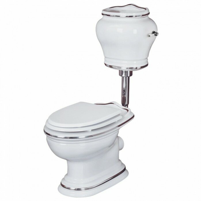 MILADY Бачок подвесной универсальный, с отв. д/ручки справа, декор: D2 широкий платина/белая керамика