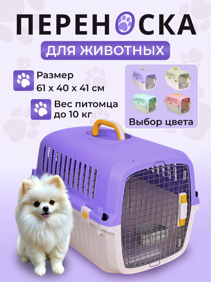 Переноска пластиковая Petmode Macaron 61х40х41 см, фиолетовая