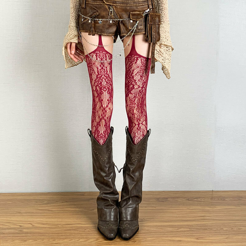 Чулки "Летняя вокалистка", жаккард, на подтяжках