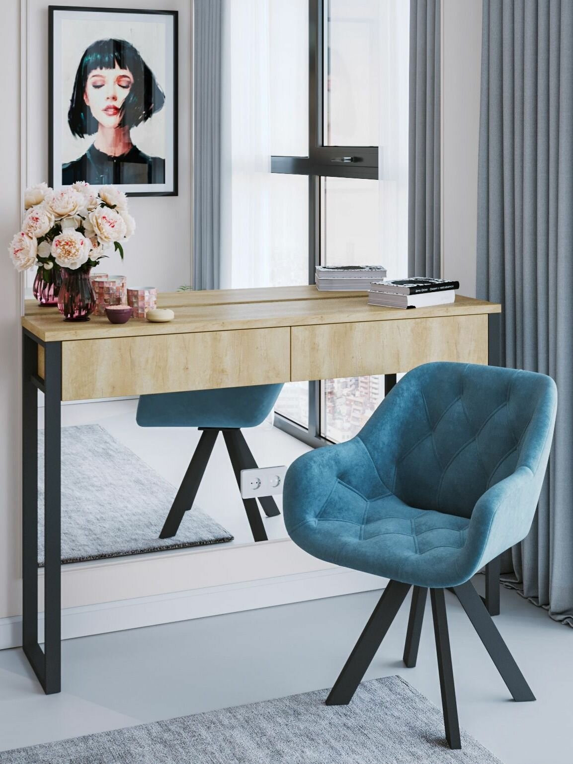 Туалетный столик Консоль Сити 01 ЛДСП EGGER: Дуб Небраска в стиле лофт