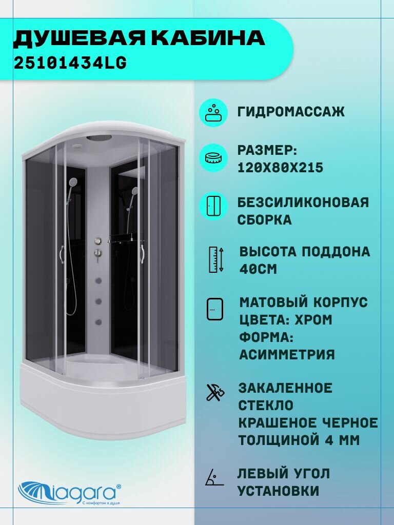 Душевая кабина Niagara Classic NG-2510-14LG (120х80х215) высокий поддон(40см), стекло тонированное,4 места