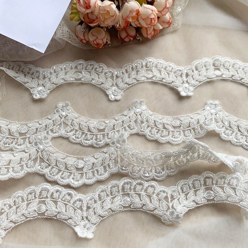 Кружевная лента с бусинами 5 ярдов ivory