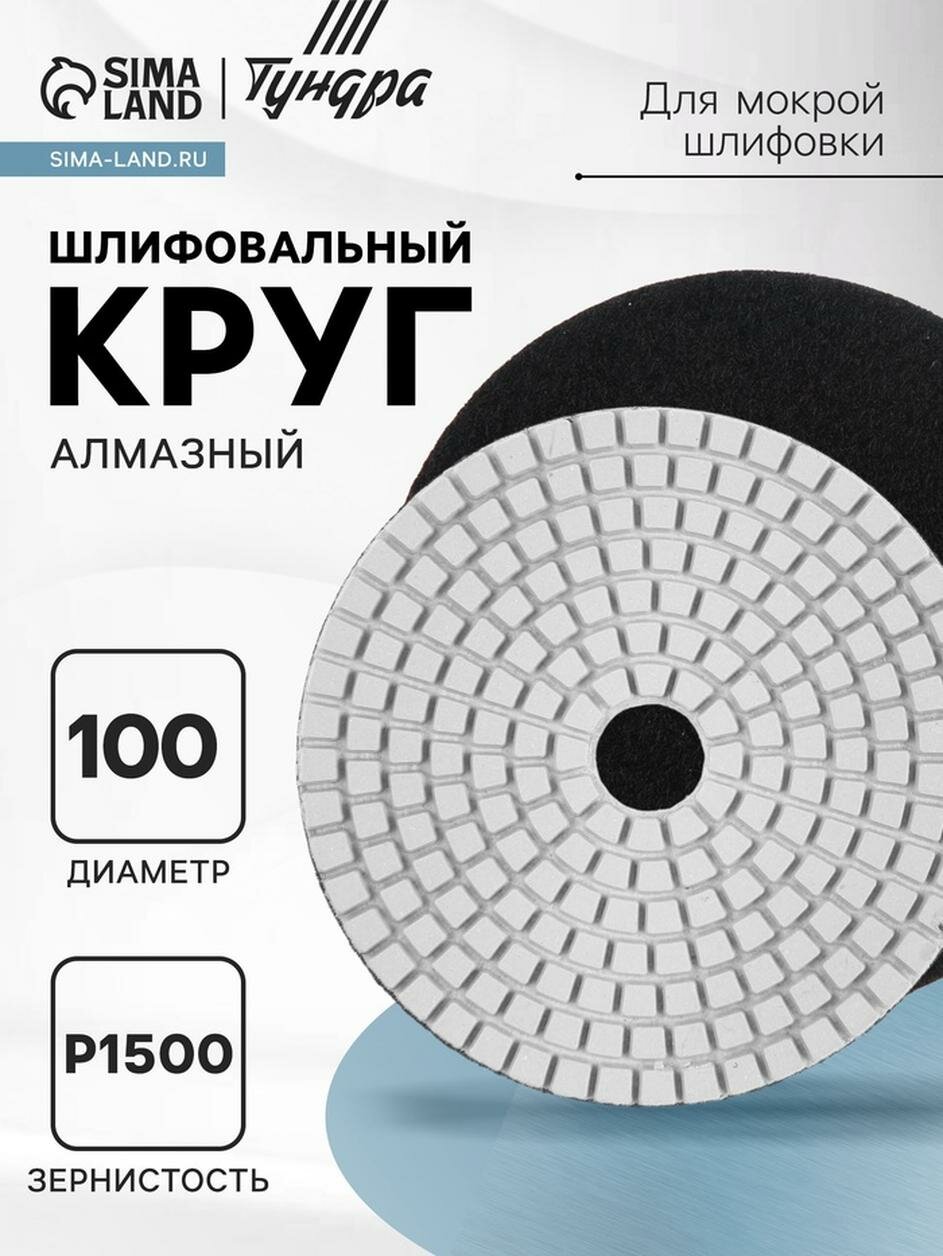 Алмазный гибкий шлифовальный круг тундра "Черепашка", для мокрой шлифовки, 100 мм, № 1500