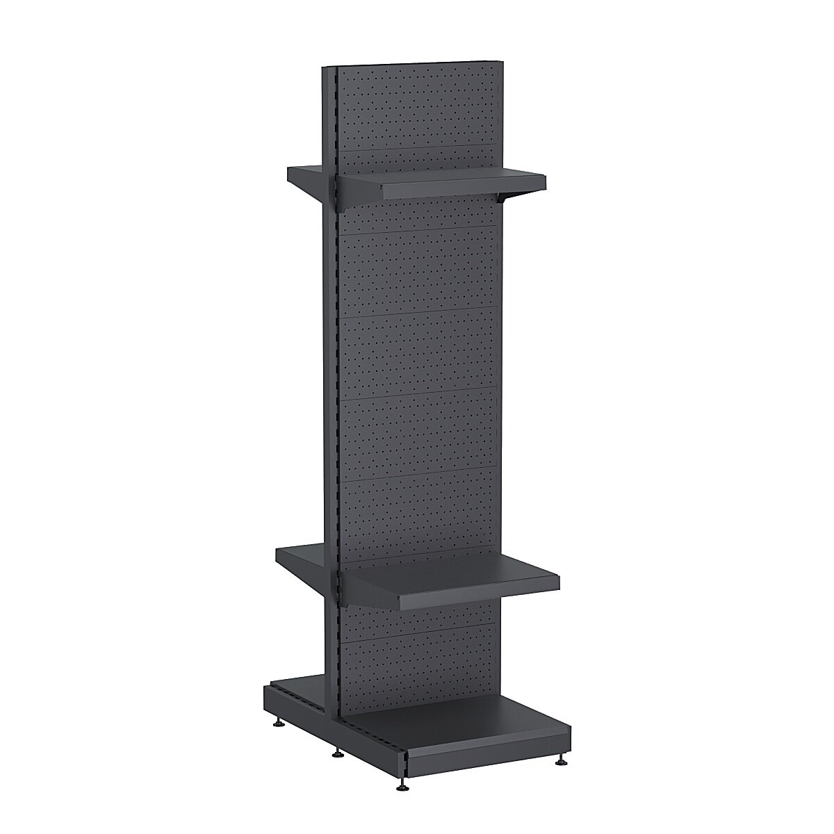 Стеллаж торговый металлический островной "графф" №6-2.15-0.6П с перфорацией и полками