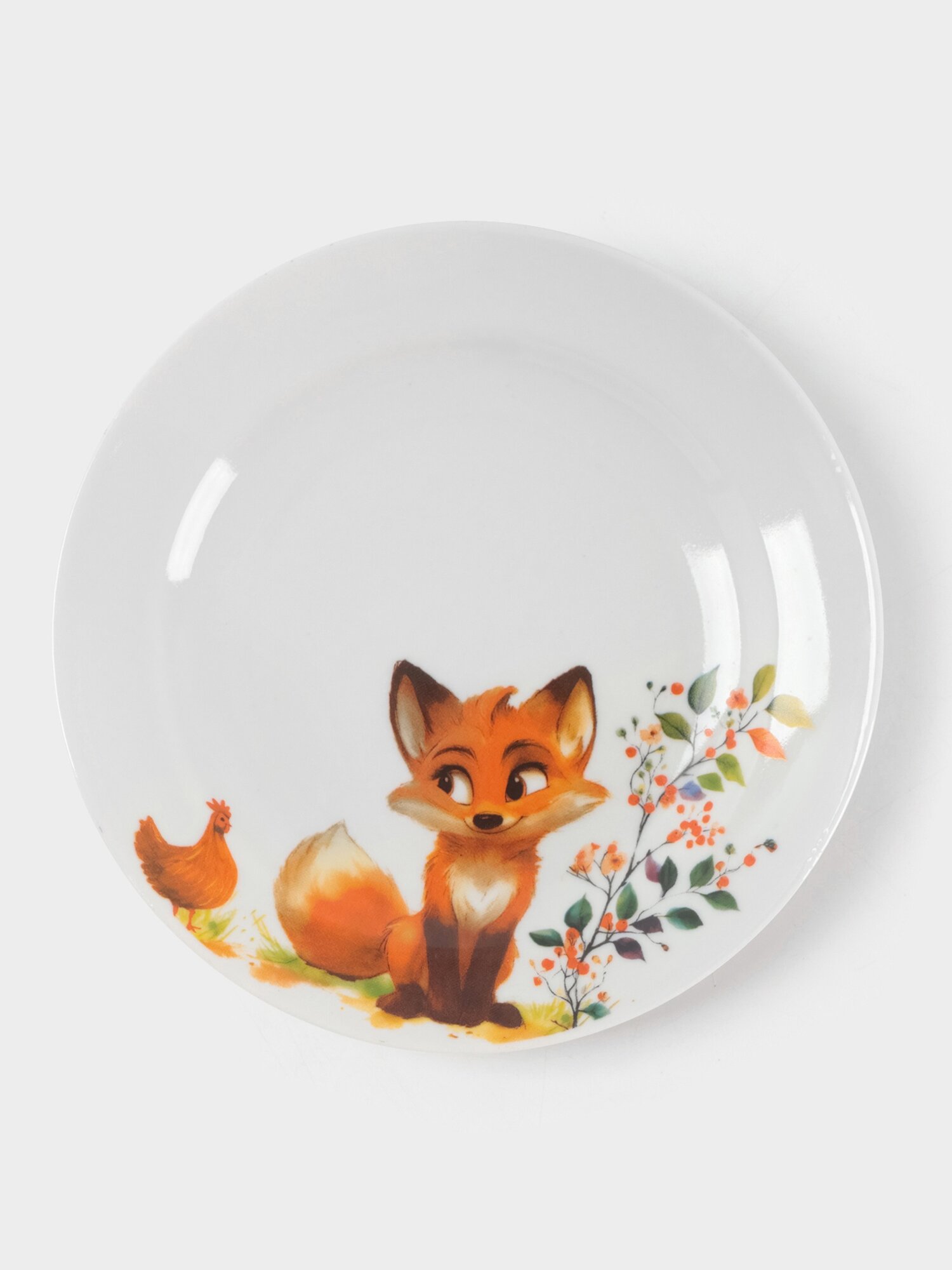 Тарелка обеденная Дулевский фарфор, d-17.5 см, цвет белый, Гладкий край Лисичка