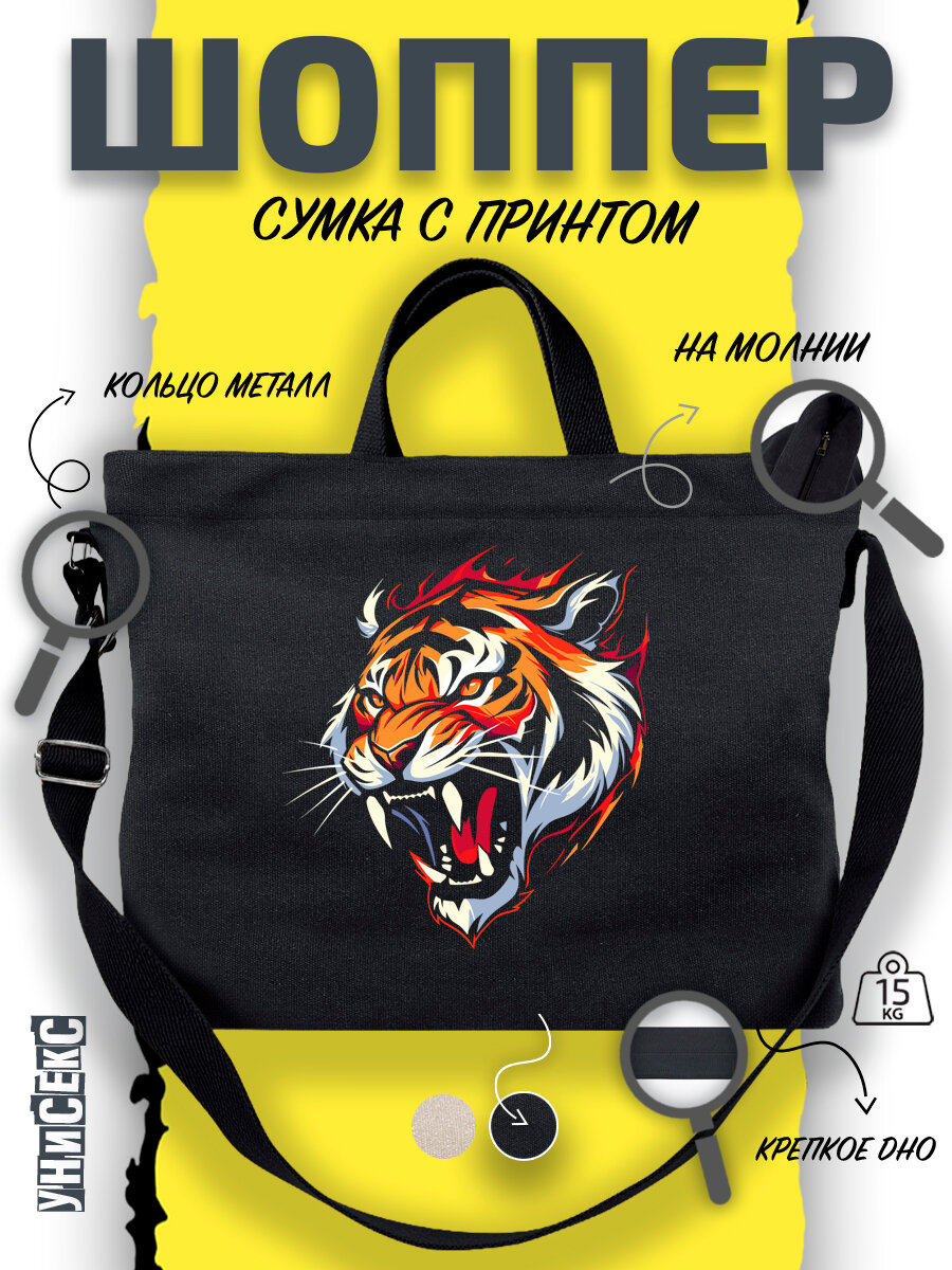 Сумка  шоппер y2k через плечо тигр