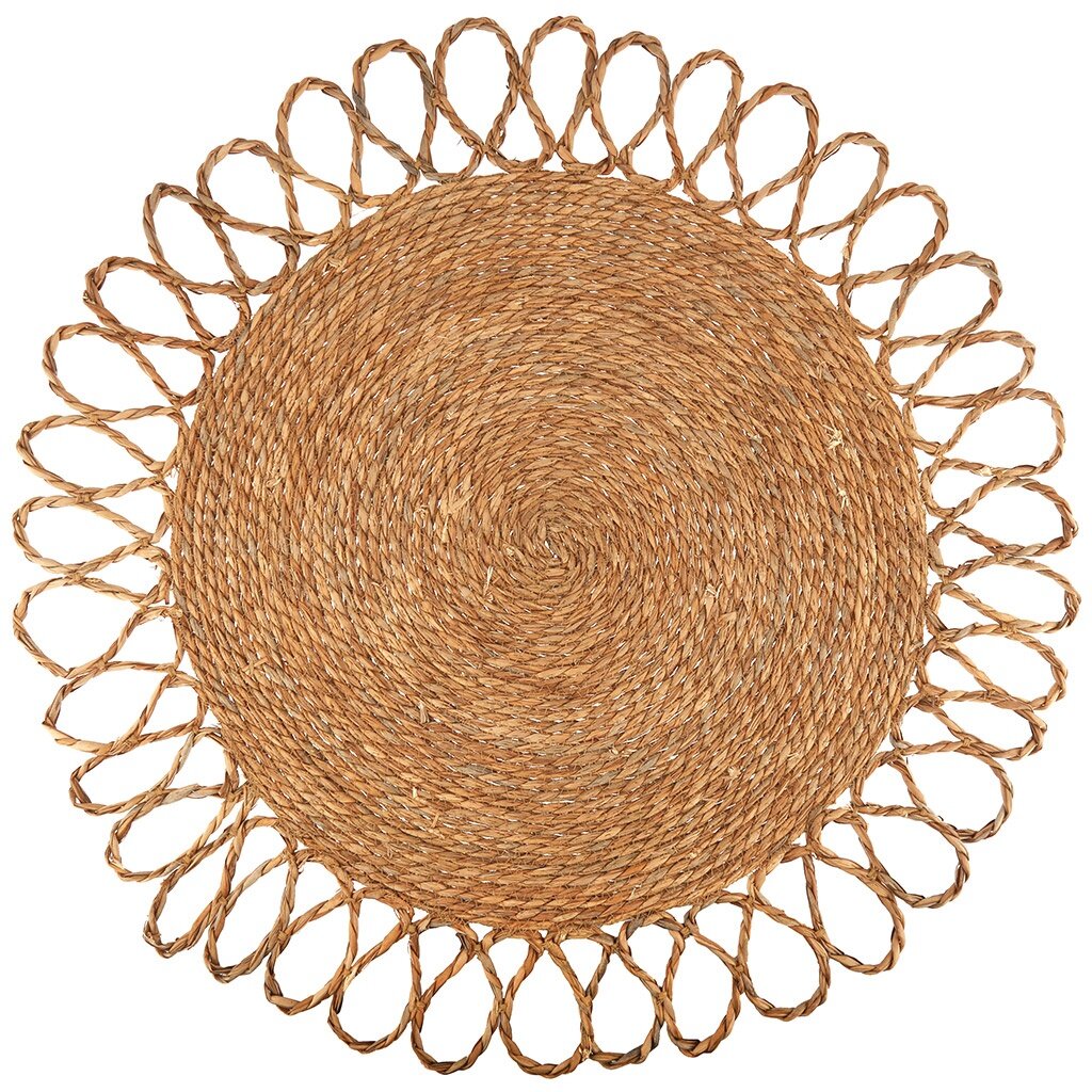 Циновка плетеная Домашняя Мода "Солнце", диаметр 80 см, водный гиацинт, ручная работа