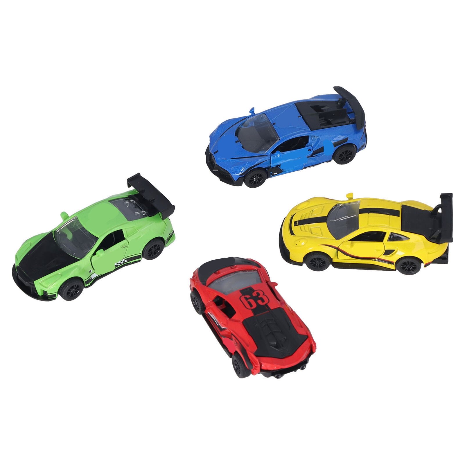 Машинки с откатом, масштаб 1:60, открывающиеся двери, металлический корпус, реалистичная модель детской машинки, игрушка для детей от 3 лет, набор из 4 гоночных машин.