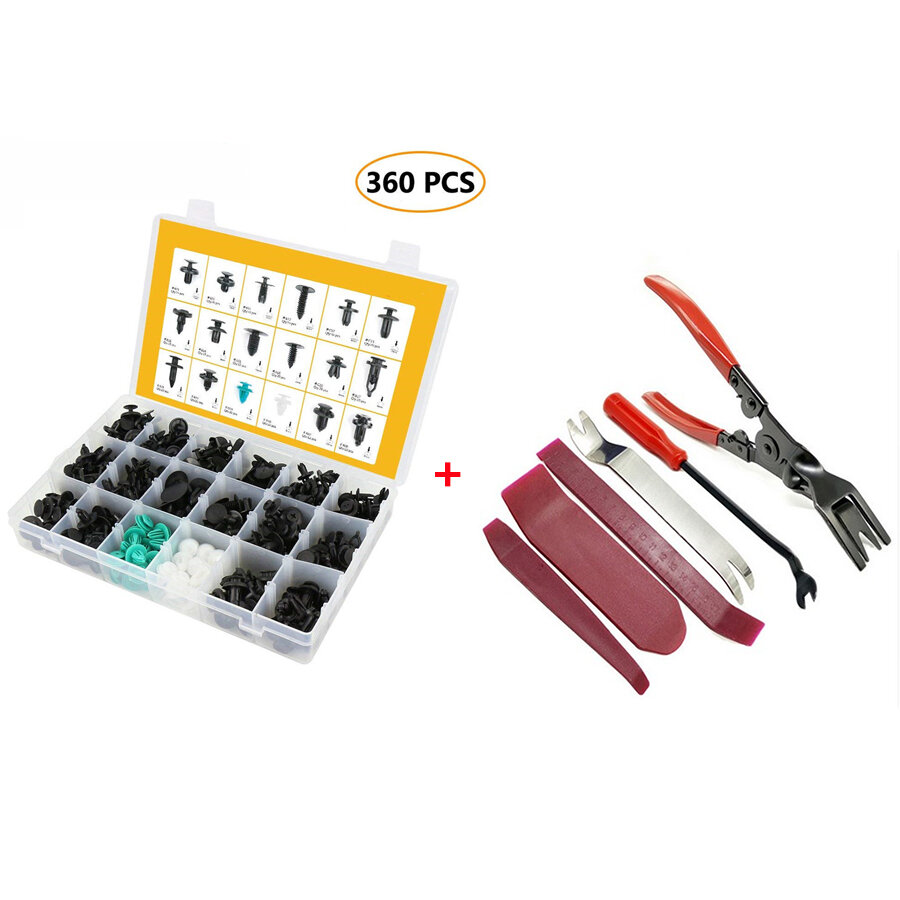 Универсальный набор из 360 шт. + 6 шт. инструментов, состоящий из быстросъемных крепежных клипс, заклепок для бампера, д