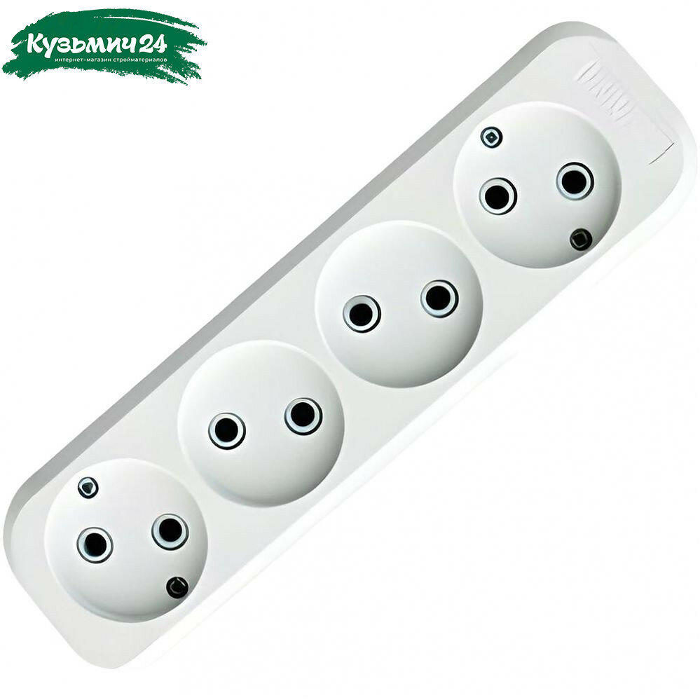 Колодка удлинителя 4-местная UNIVersal 84666, Е204, без заземления, белая, 2.2 кВт