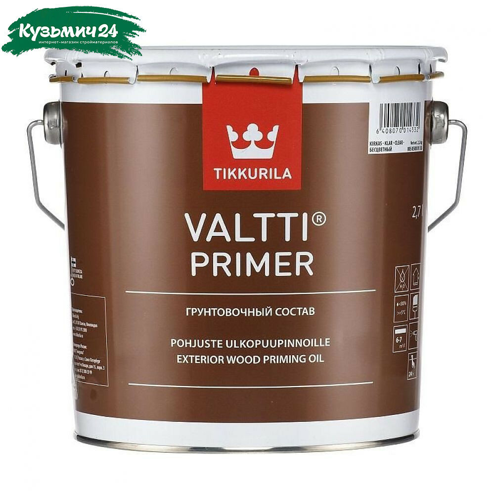 Грунт-антисептик Тikkurila Valtti Primer Pohjuste для защиты древесины от влаги и плесени 2.7л