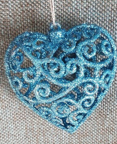 !09 Набор елочных украшений (набор 4 штуки) "Сердце узорное", 5 x 6,5 см, цвет бирюзовый