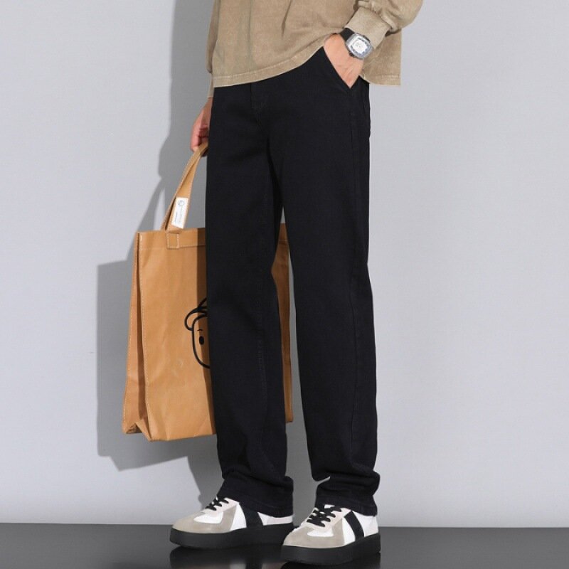 Слим тапер KLQ Круто Черные эластичные KLQ мужские весенне-осенние широкие прямые ретро широкие штаны повседневные, Размер_35