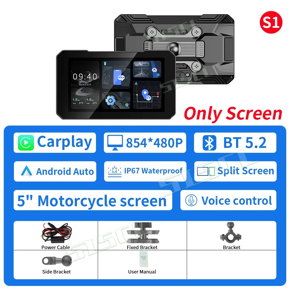 5/6-дюймовый мотоциклетный видеорегистратор Carplay, беспроводной CarPlay Android Auto Airplay, экран, портативный монитор IP67, 5inch Carplay