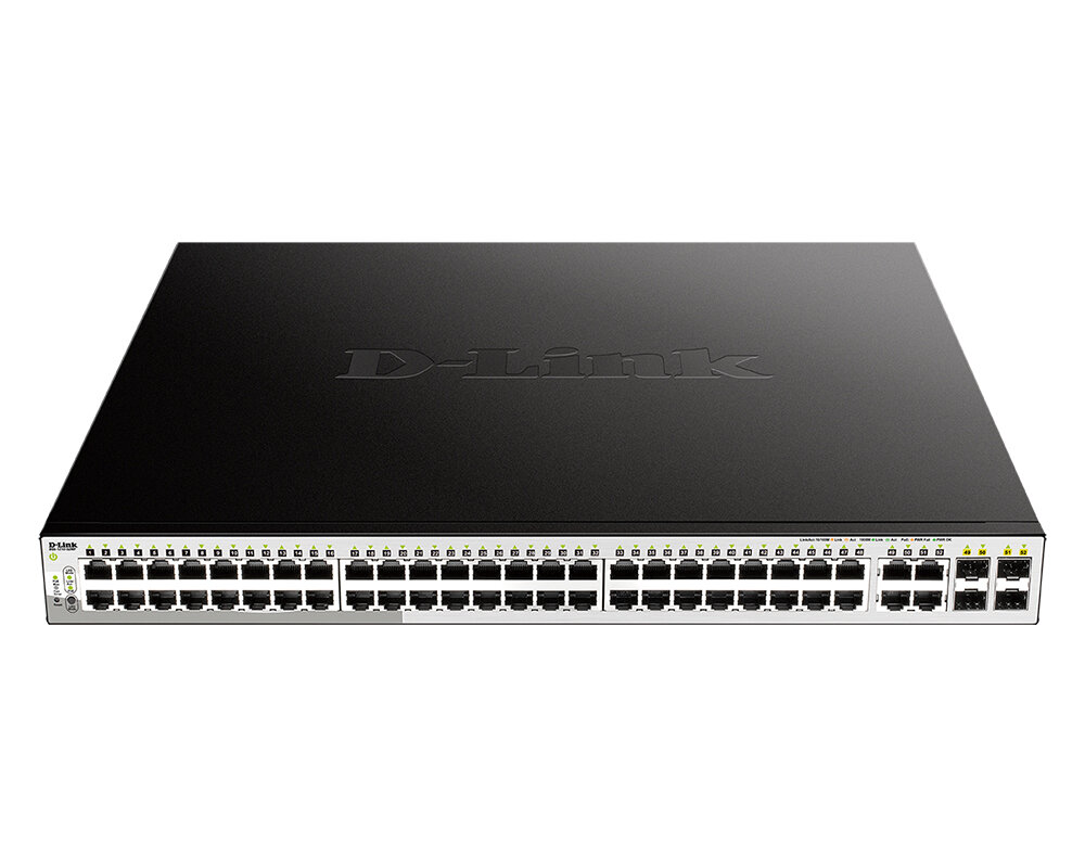 Коммутатор D-Link DGS-1210-52MP 48х10/100/1000Base-T 4х1000Base-X SFP PoE